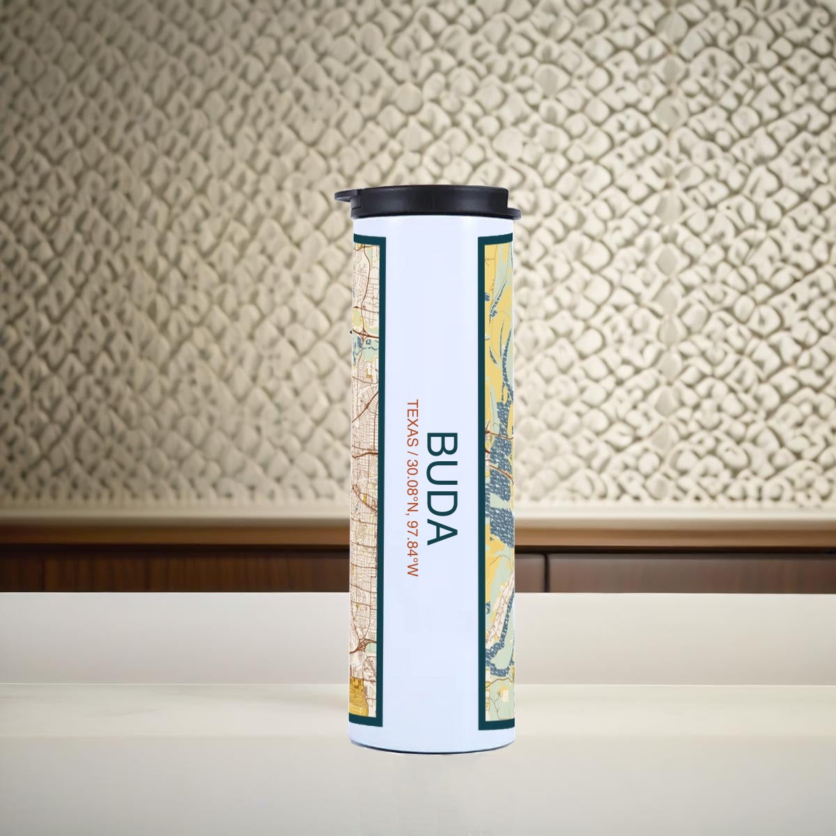 Buda - Texas Map Tumbler in Woodblock — JACE Maps