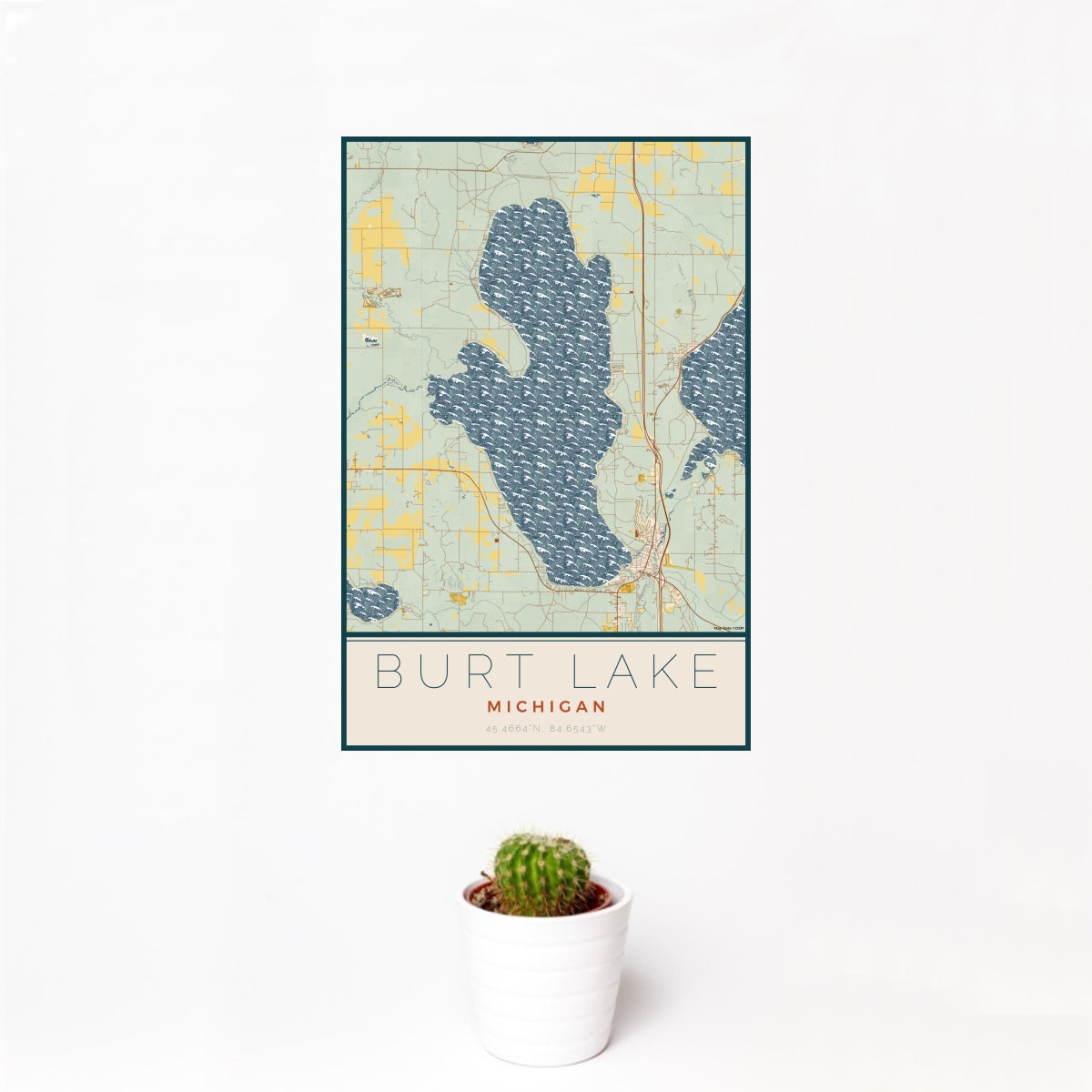 Burt Lake - Michigan Map Print in Woodblock — JACE Maps