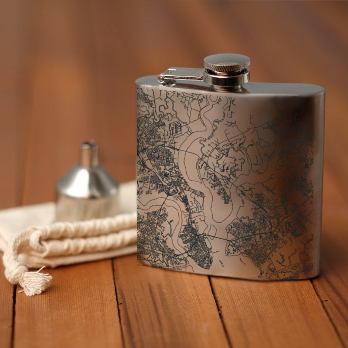Daniel Island - South Carolina Engraved Map Hip Flask — JACE Maps