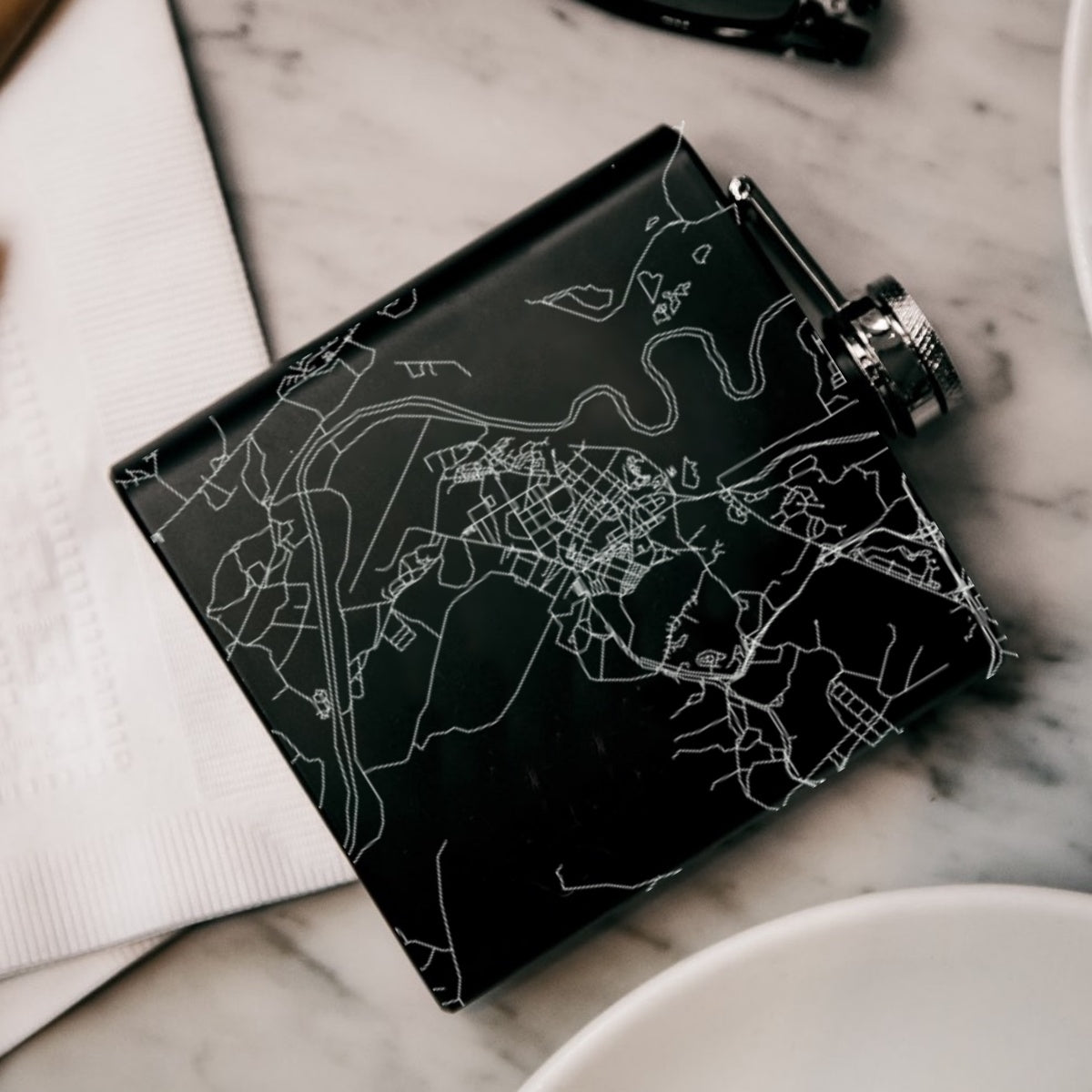 Fort Moore - Georgia Engraved Map Hip Flask in Matte Black — JACE Maps