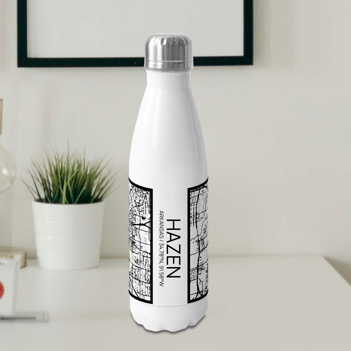 Hazen - Arkansas Tactile Lines Map Insulated Bottle in Matte White ...