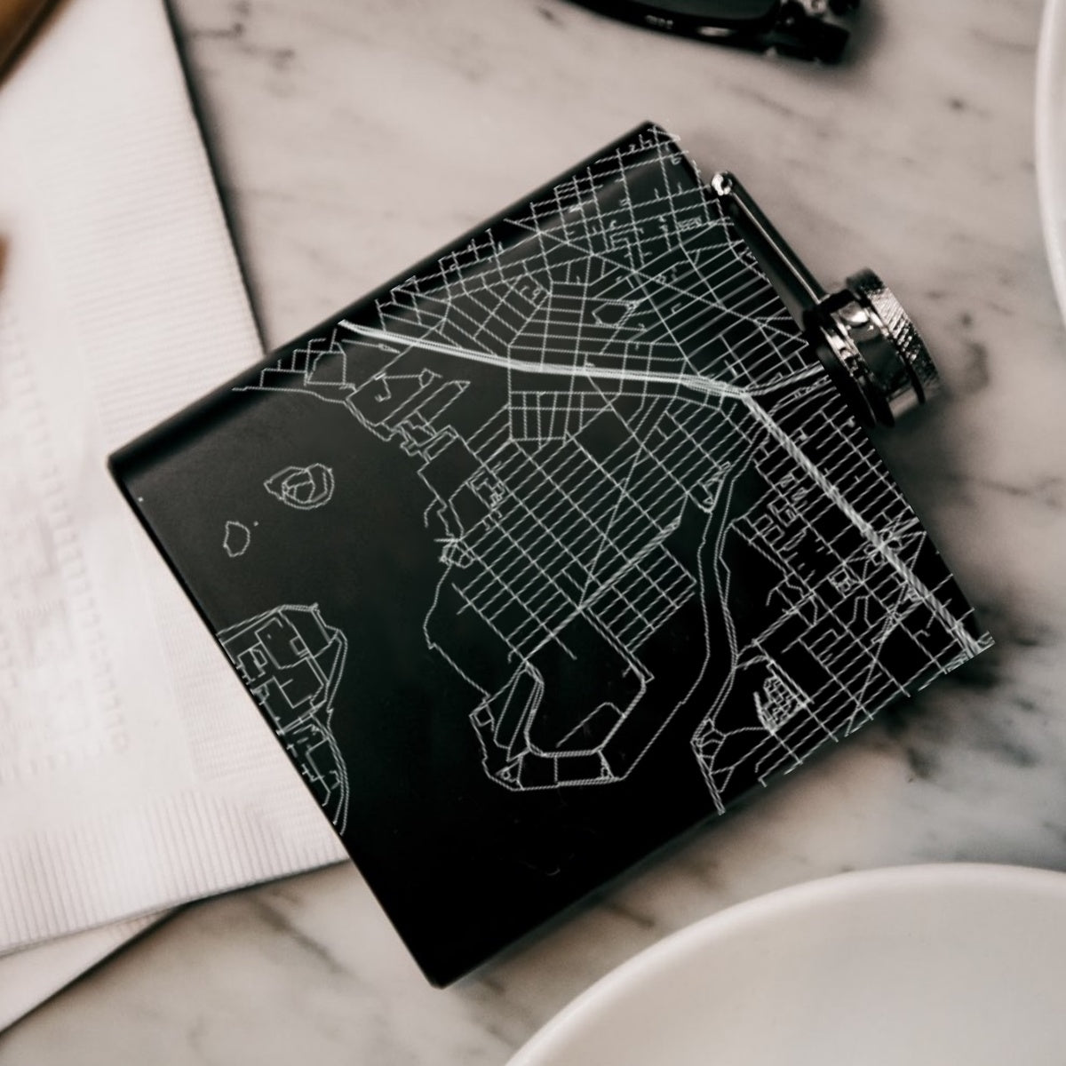 Hunts Point - The Bronx Engraved Map Hip Flask in Matte Black — JACE Maps