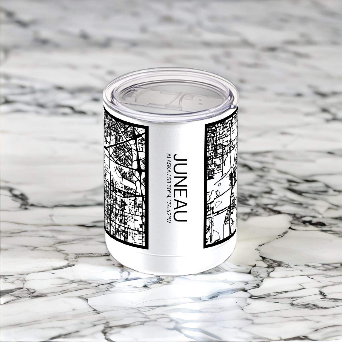 Juneau - Alaska Tactile Lines Map Insulated Cup in Matte White — JACE Maps