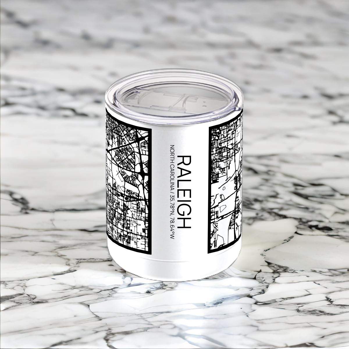 Raleigh - North Carolina Tactile Lines Map Insulated Cup in Matte Whit ...