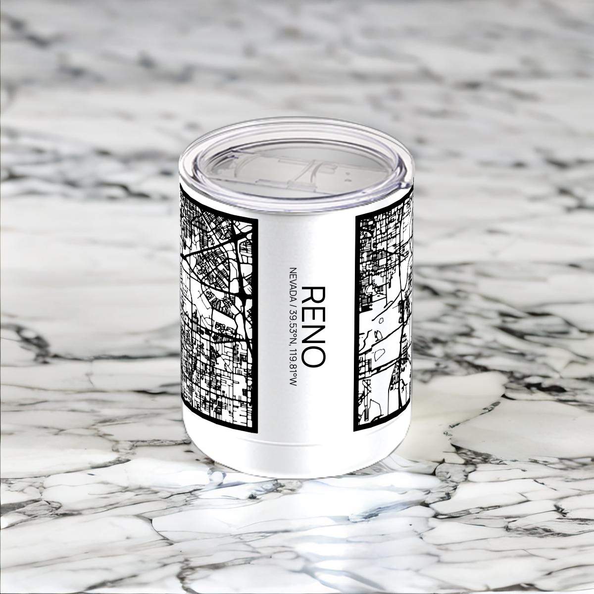 Reno - Nevada Tactile Lines Map Insulated Cup in Matte White — JACE Maps