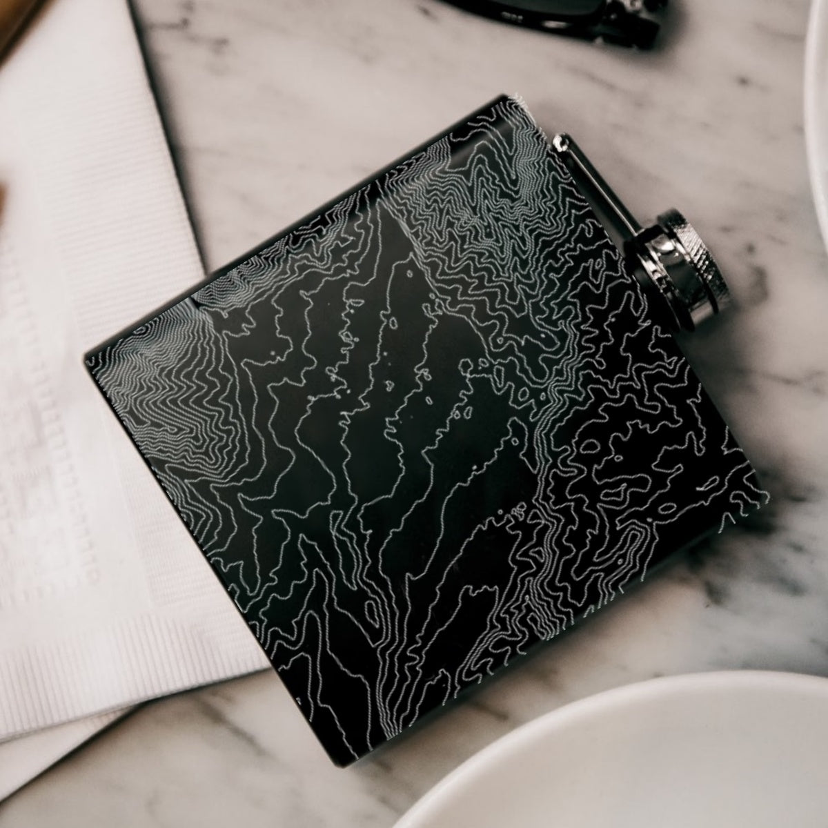 Story - Wyoming Engraved Topographic Map Hip Flask in Matte Black ...