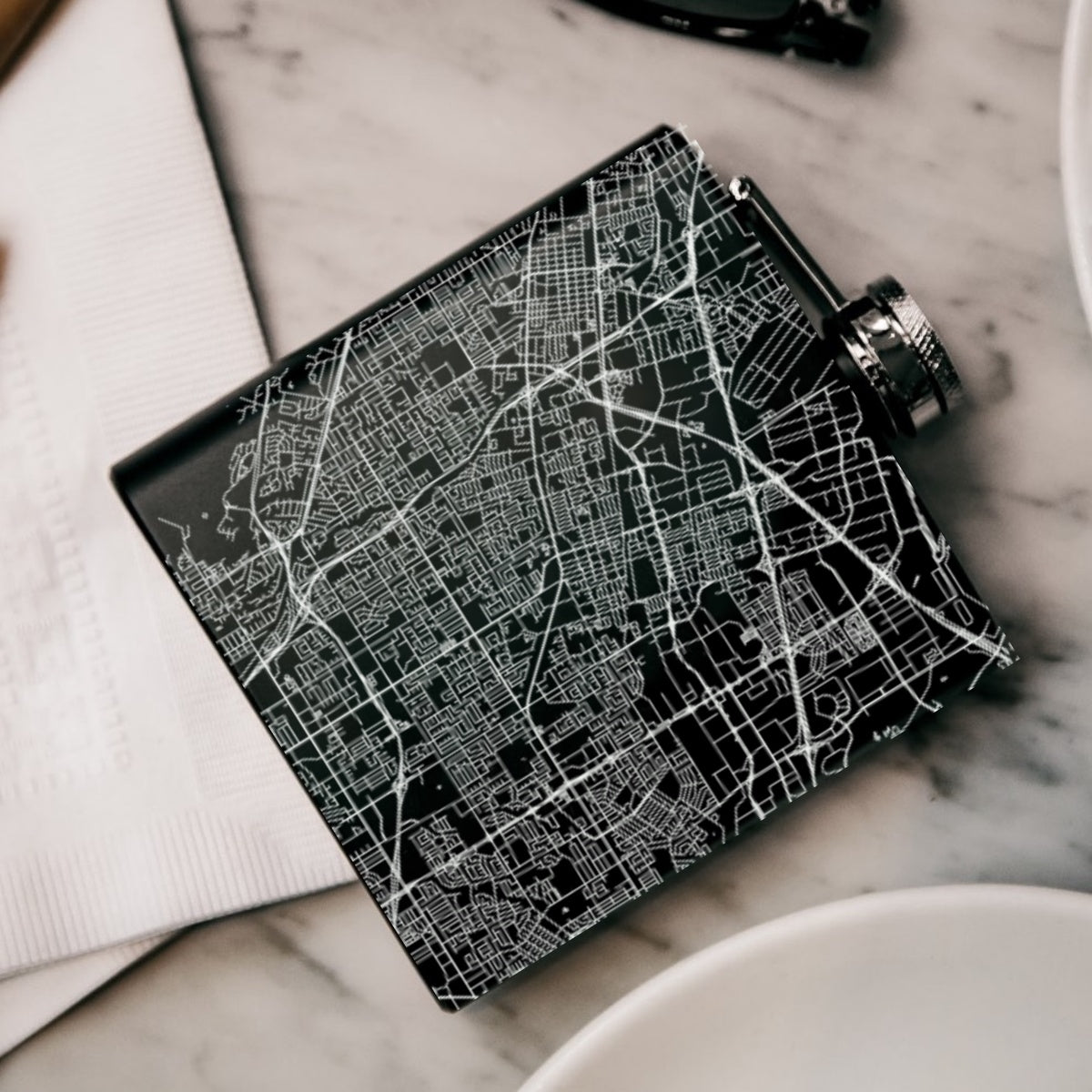 Sunnyvale - California Engraved Map Hip Flask in Matte Black — JACE Maps