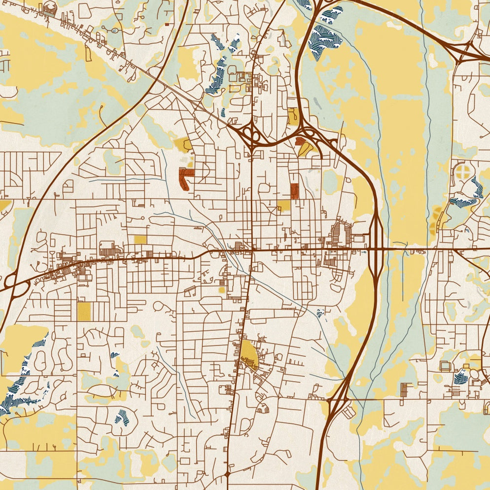 Tupelo - Mississippi Map Print in Woodblock — JACE Maps