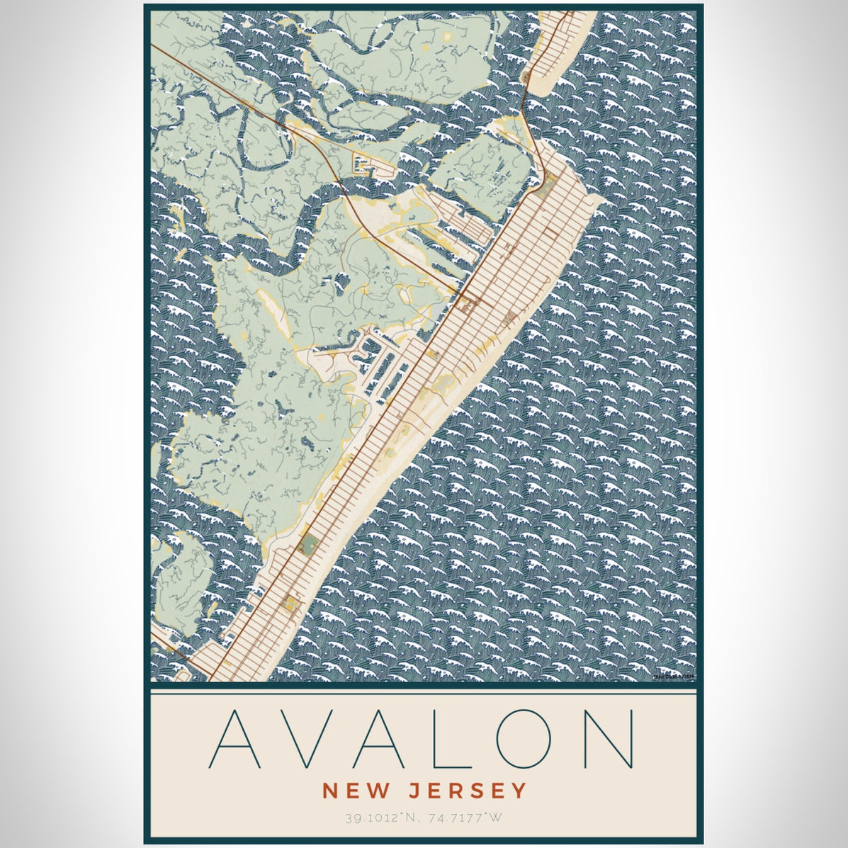 Avalon - New Jersey Map Print in Woodblock — JACE Maps