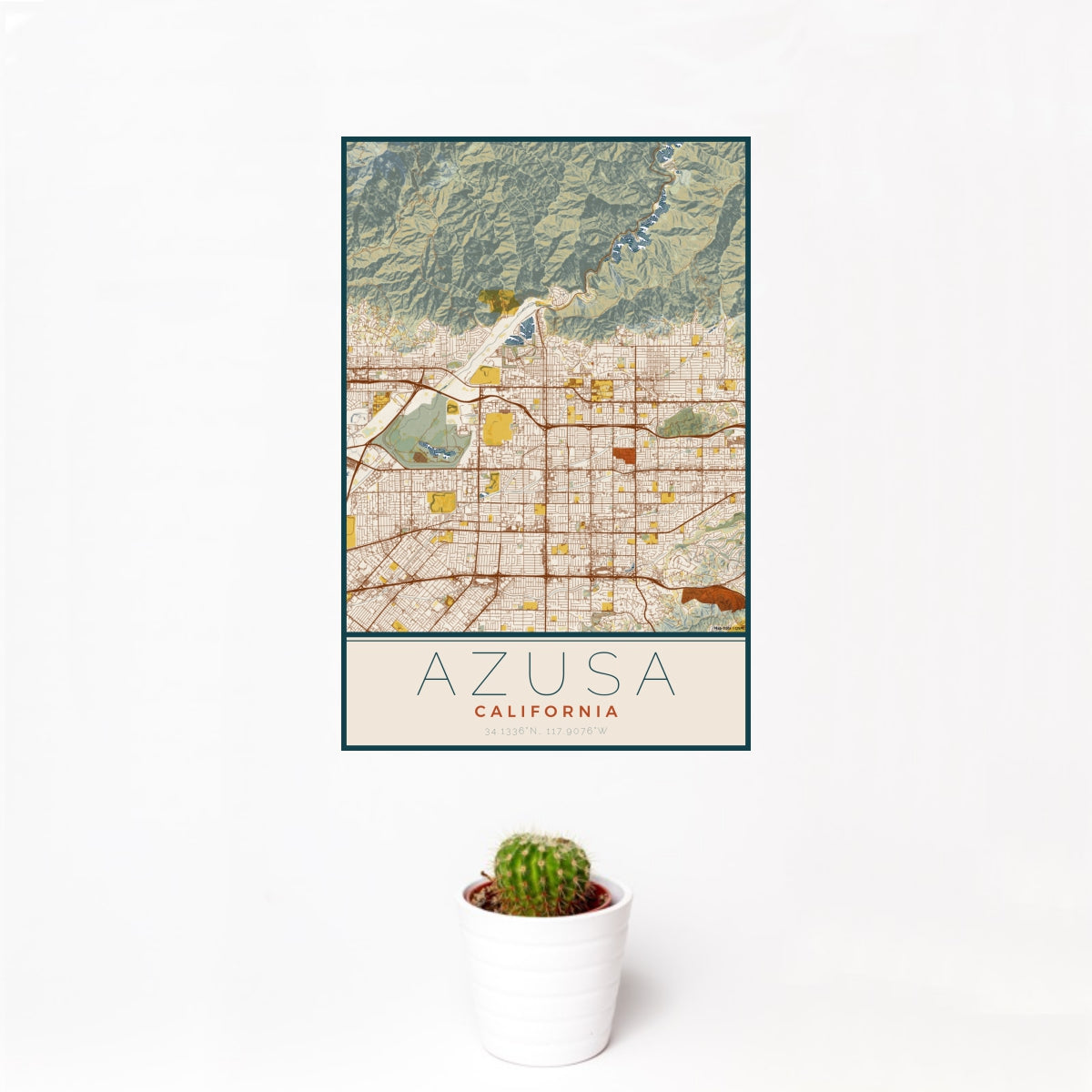 Azusa - California Map Print in Woodblock — JACE Maps