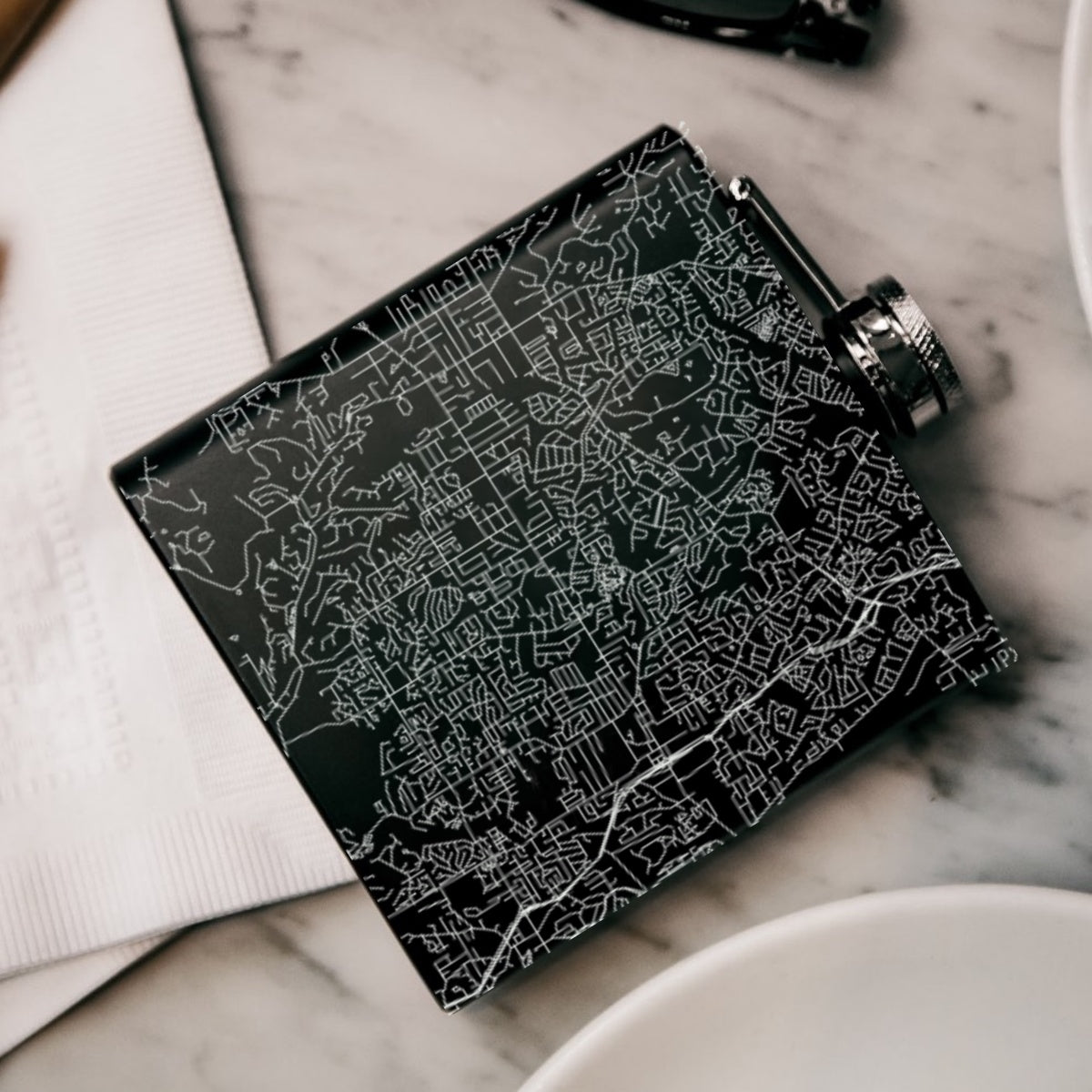 Ballwin - Missouri Engraved Map Hip Flask in Matte Black — JACE Maps