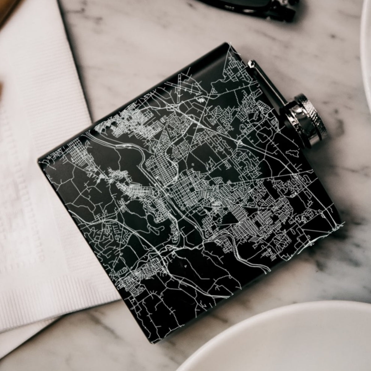 Bethlehem - Pennsylvania Engraved Map Hip Flask in Matte Black — JACE Maps