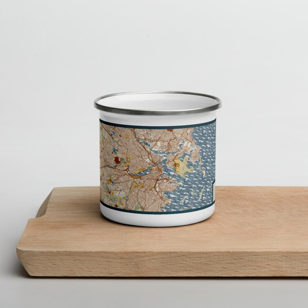 Boston - Massachusetts Map Enamel Mug in Woodblock — JACE Maps