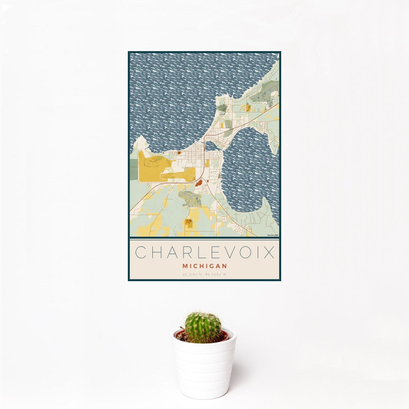 Charlevoix - Michigan Map Print in Woodblock — JACE Maps