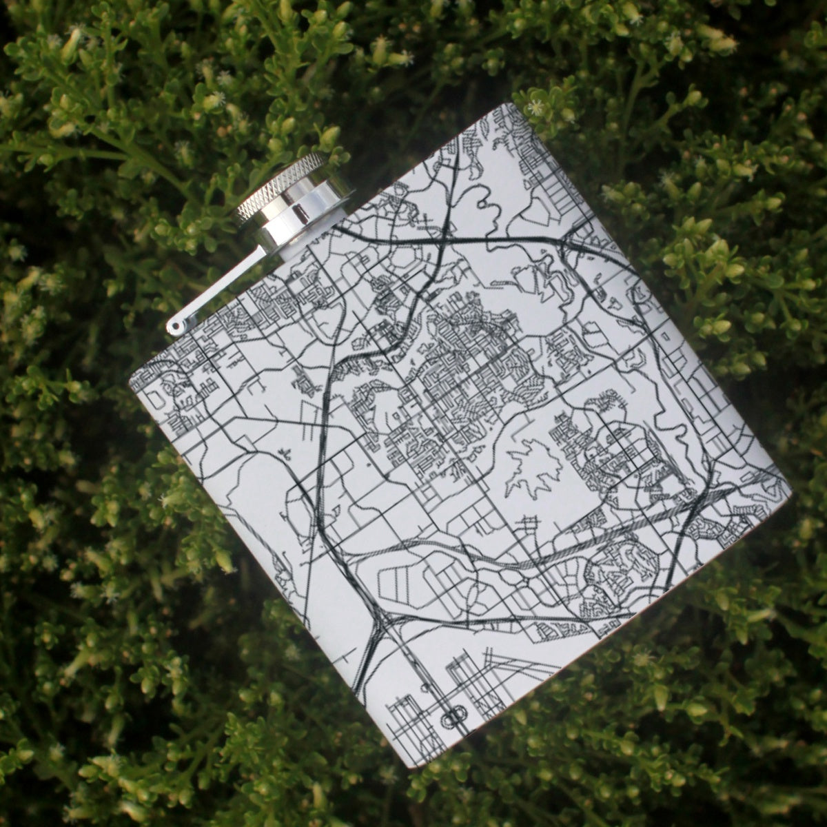 Coppell - Texas Engraved Map Hip Flask in Matte White — JACE Maps