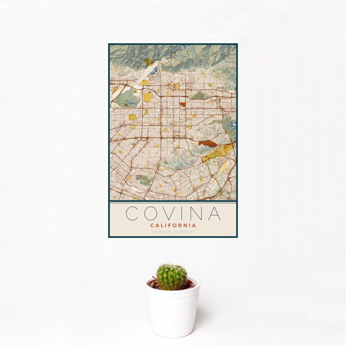 Covina - California Map Print in Woodblock — JACE Maps