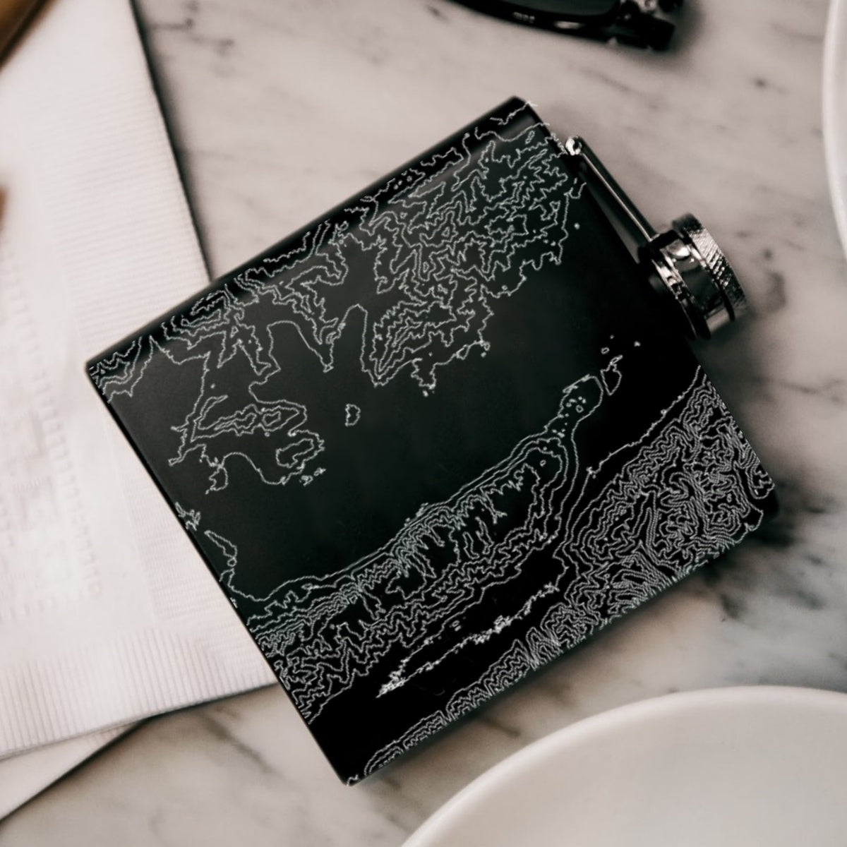 Flathead Lake - Montana Engraved Topographic Map Hip Flask in Matte Bl ...