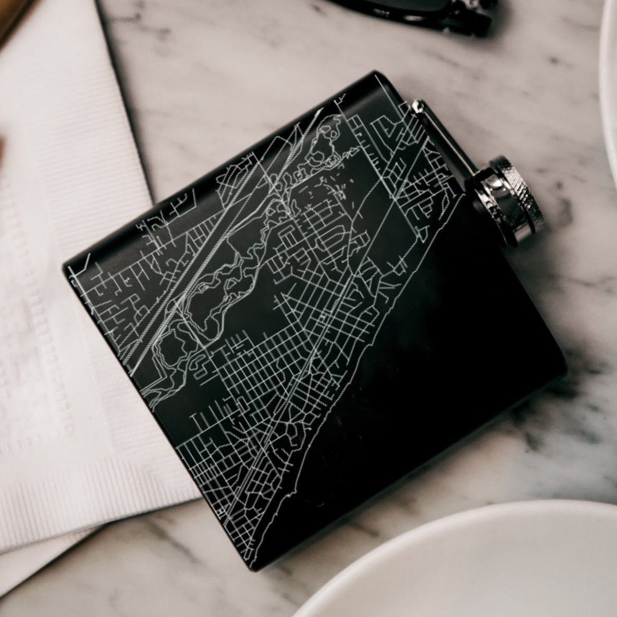 Glencoe - Illinois Engraved Map Hip Flask in Matte Black — JACE Maps