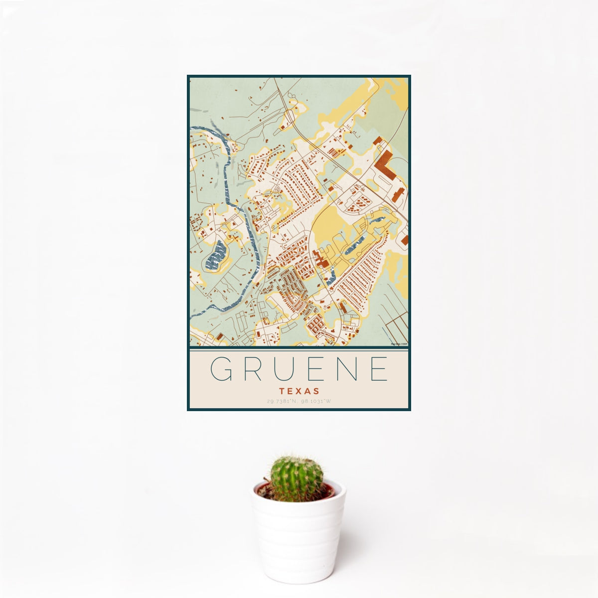 Gruene - Texas Map Print in Woodblock — JACE Maps