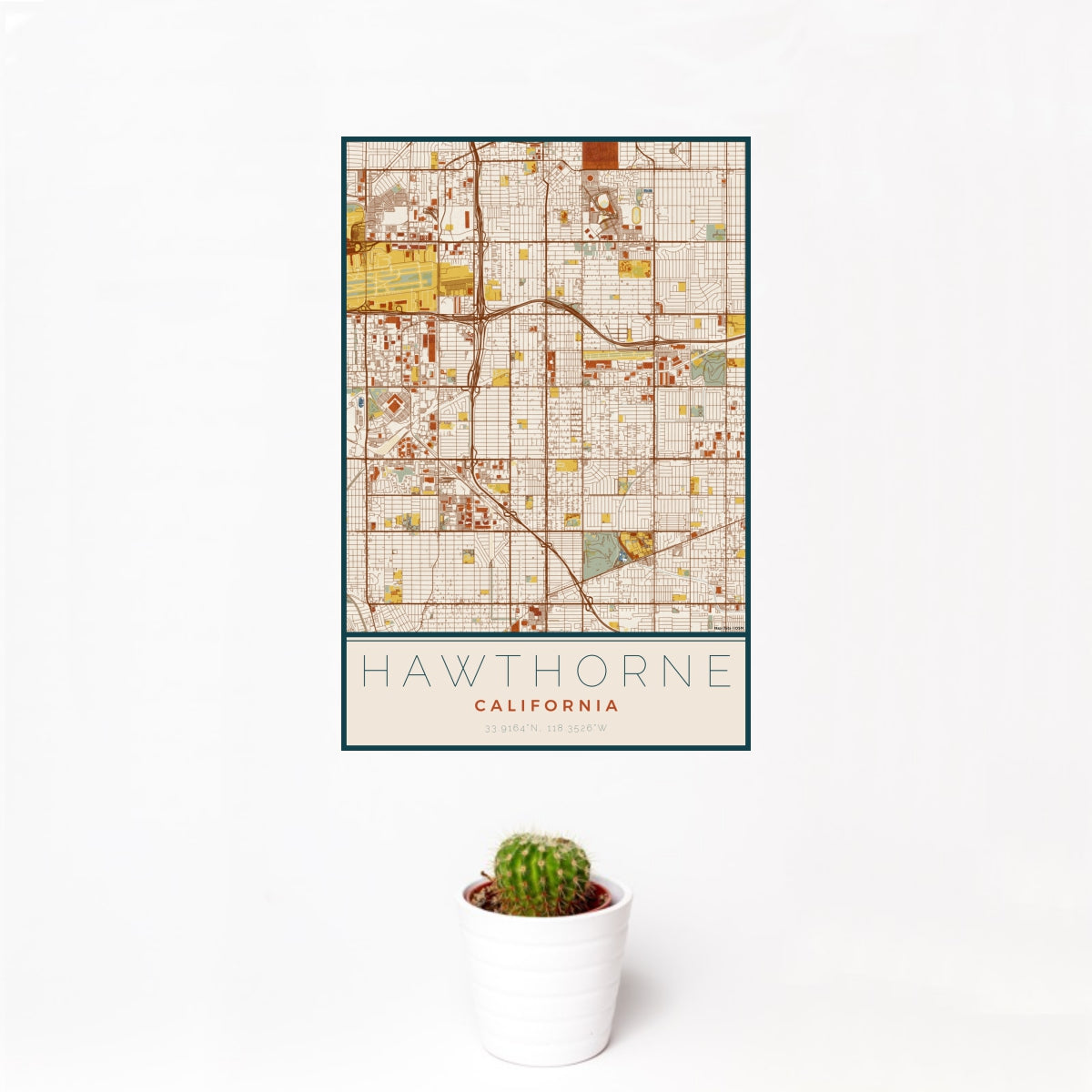 Hawthorne - California Map Print in Woodblock — JACE Maps