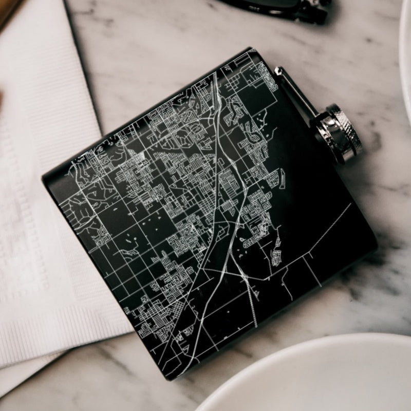 Indio - California Engraved Map Hip Flask in Matte Black — JACE Maps