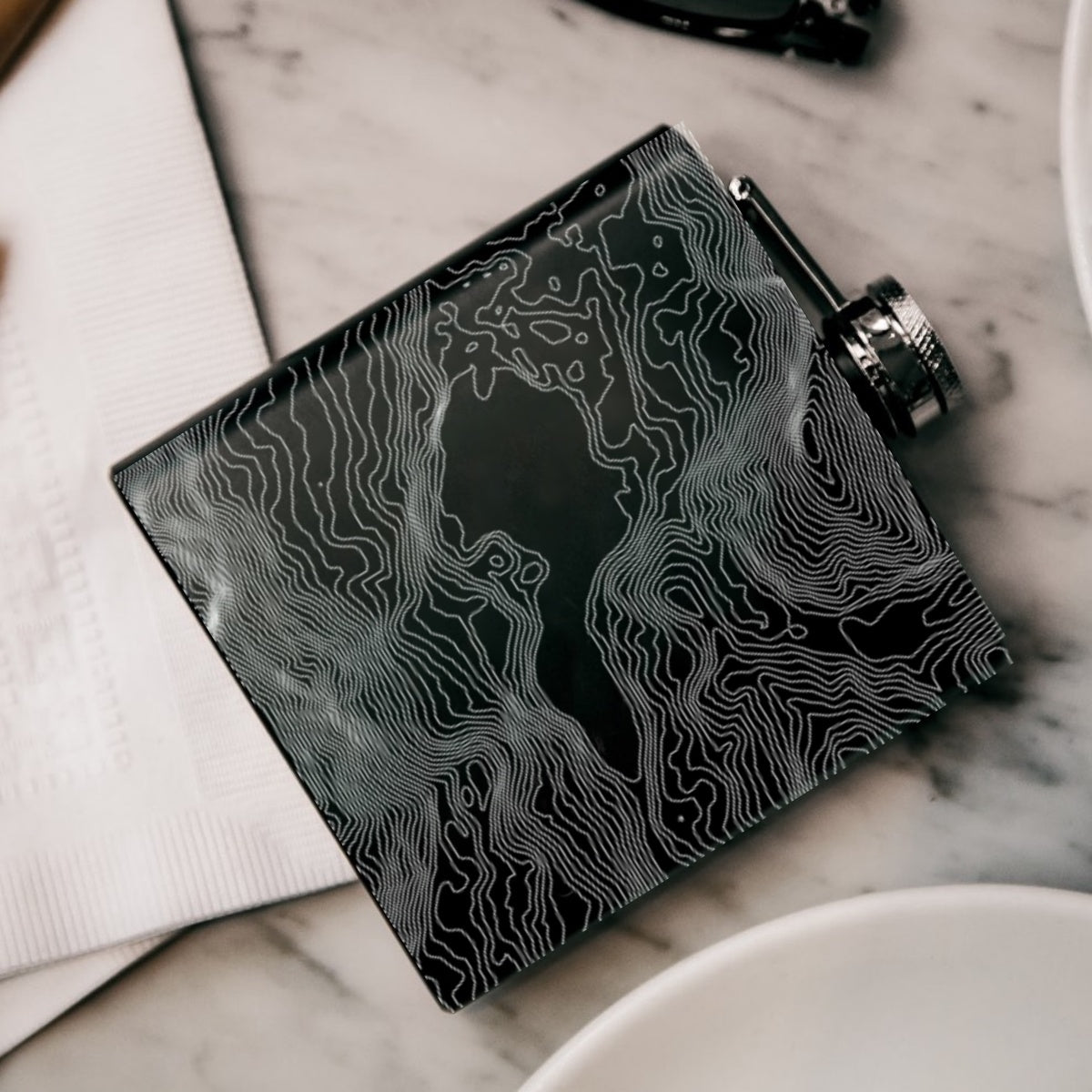 Lake Sutherland - Washington Engraved Topographic Map Hip Flask in Mat ...
