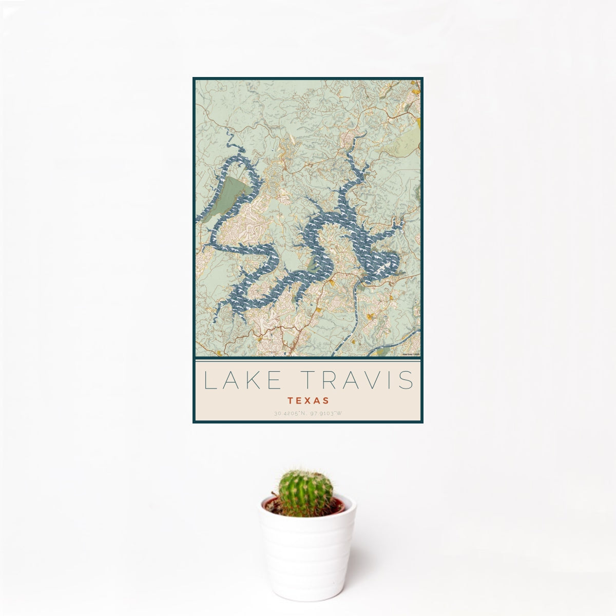 Lake Travis - Texas Map Print in Woodblock — JACE Maps