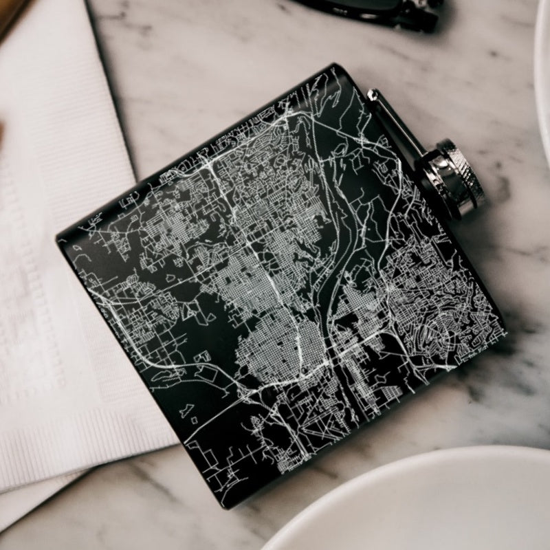 Little Rock - Arkansas Engraved Map Hip Flask in Matte Black — JACE Maps
