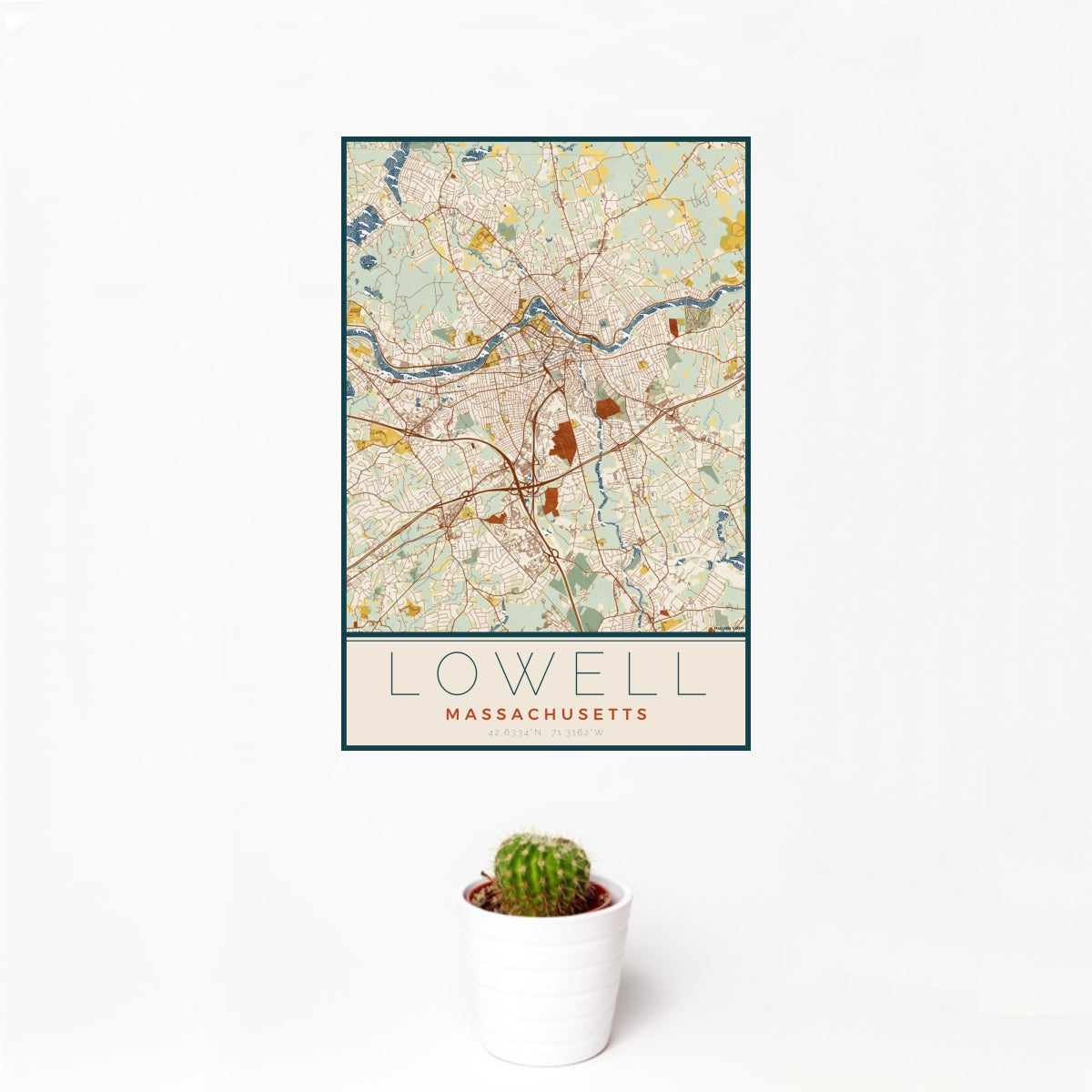 Lowell - Massachusetts Map Print in Woodblock — JACE Maps