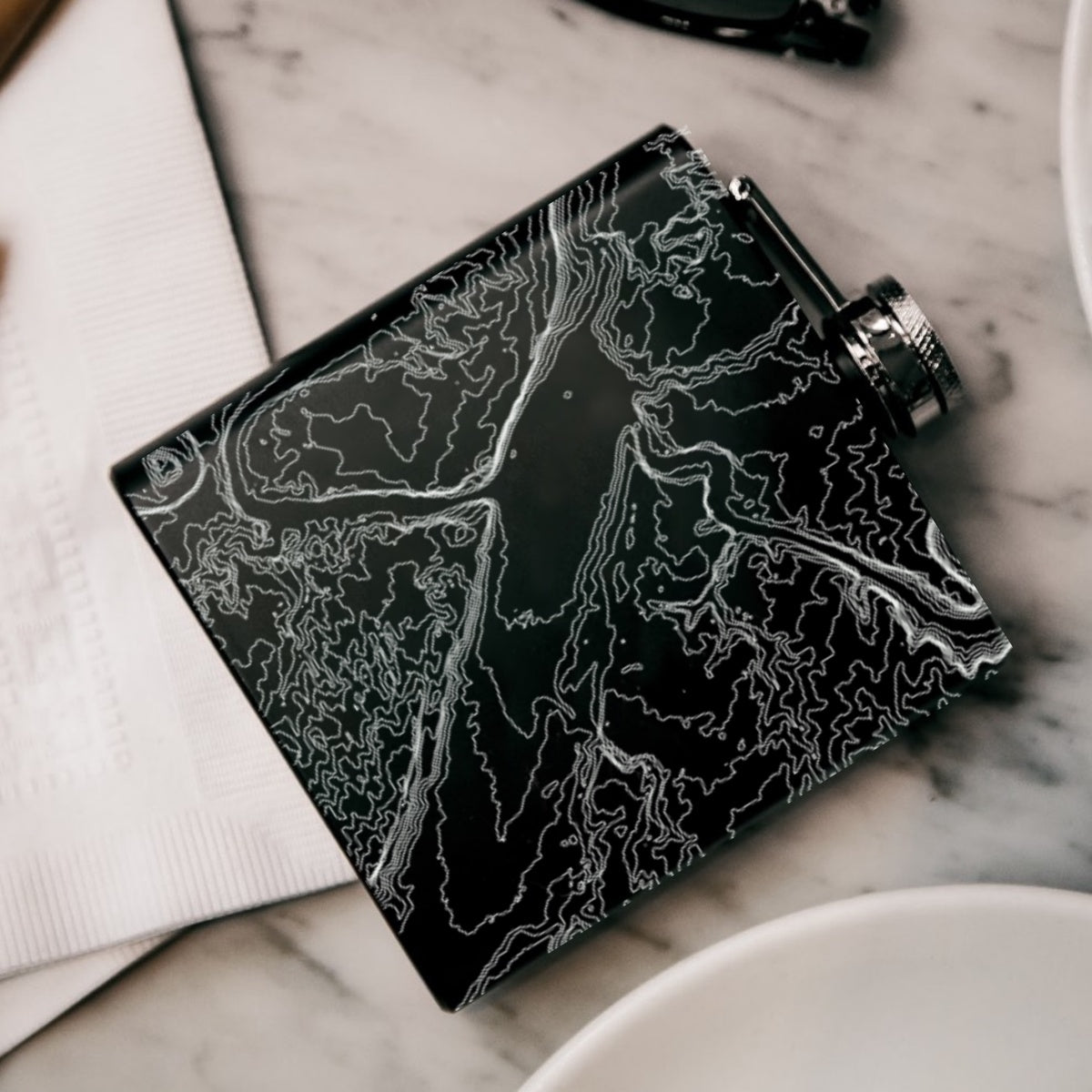 Moab - Utah Engraved Topographic Map Hip Flask in Matte Black — JACE Maps