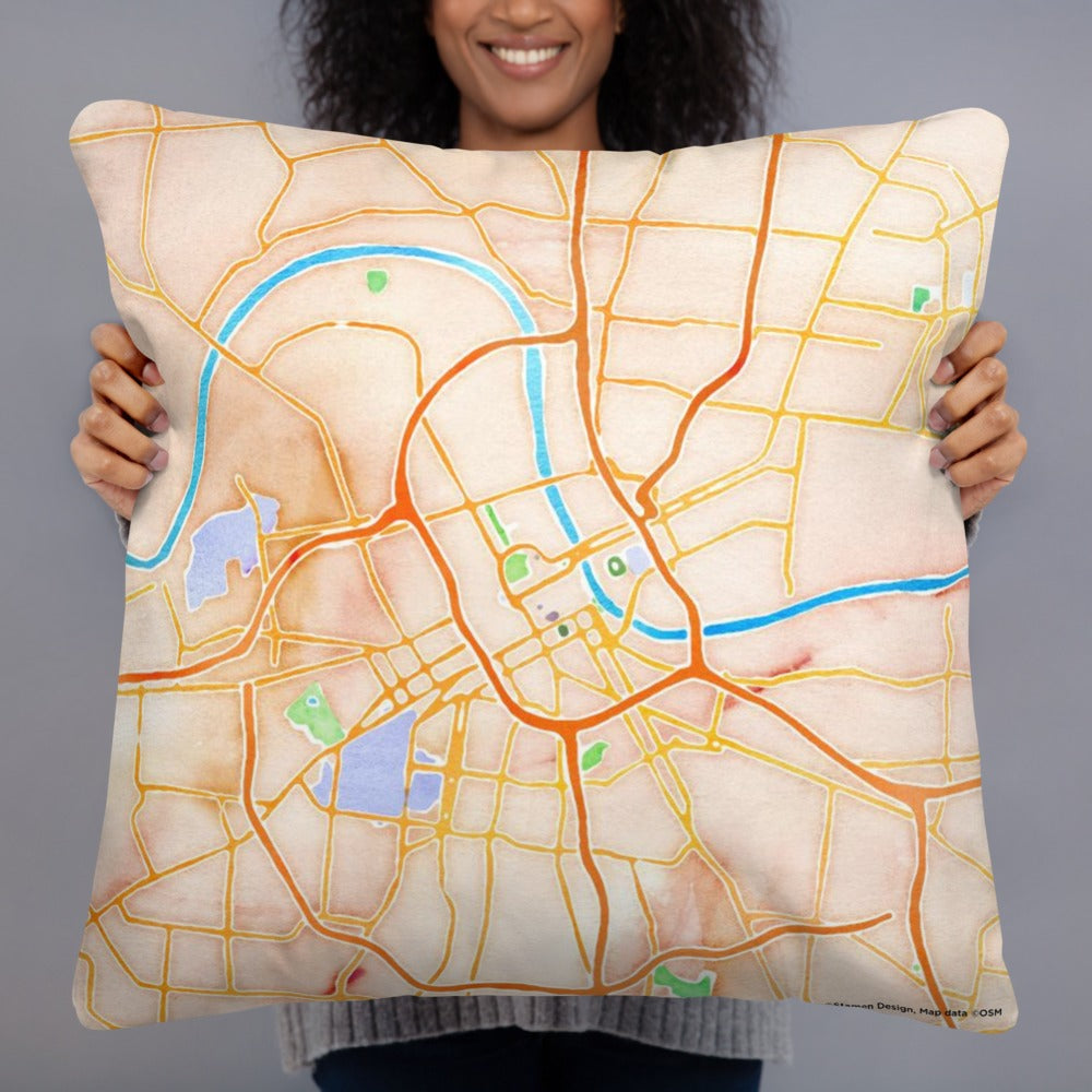 Nashville - Tennessee Map Throw Pillow in Watercolor — JACE Maps