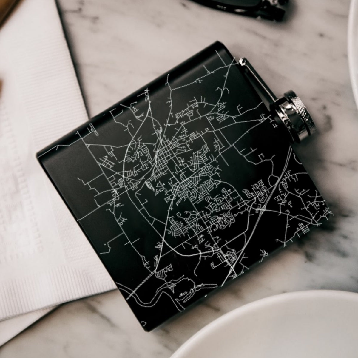 Prattville - Alabama Engraved Map Hip Flask in Matte Black — JACE Maps