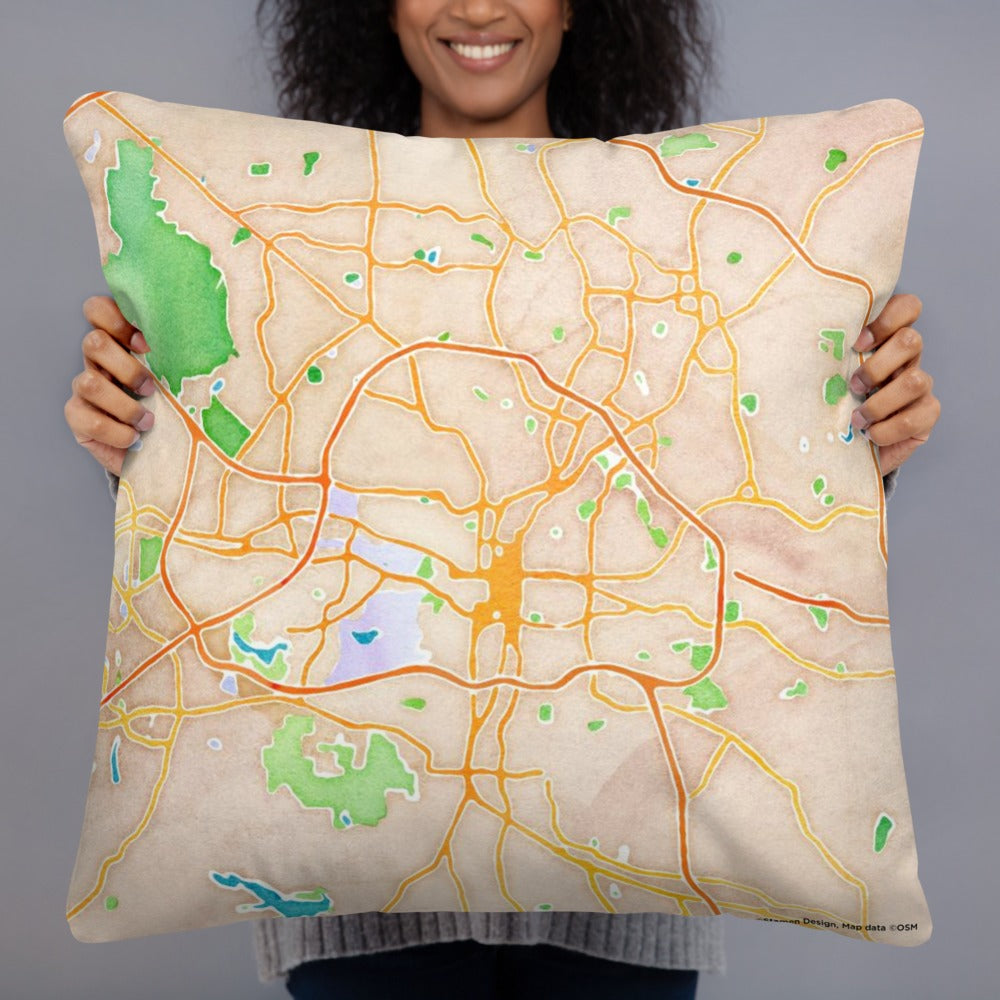 Raleigh - North Carolina Map Throw Pillow in Watercolor — JACE Maps