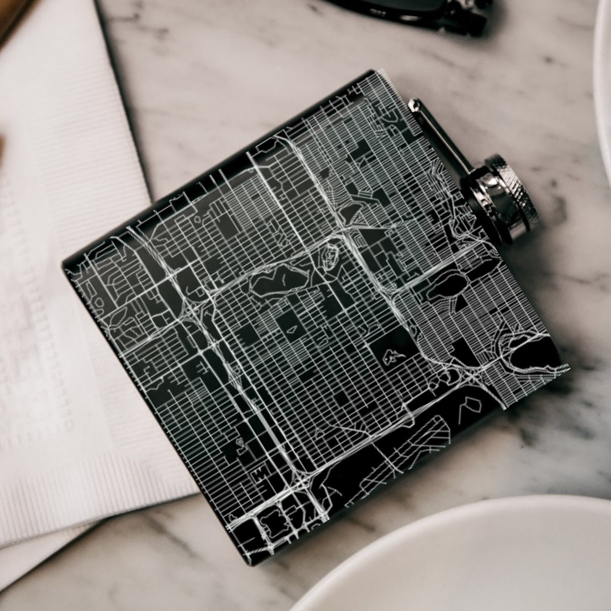 Richfield - Minnesota Engraved Map Hip Flask in Matte Black — JACE Maps