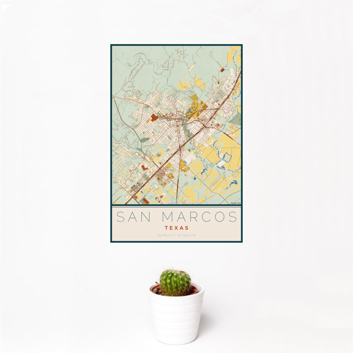 San Marcos - Texas Map Print in Woodblock — JACE Maps