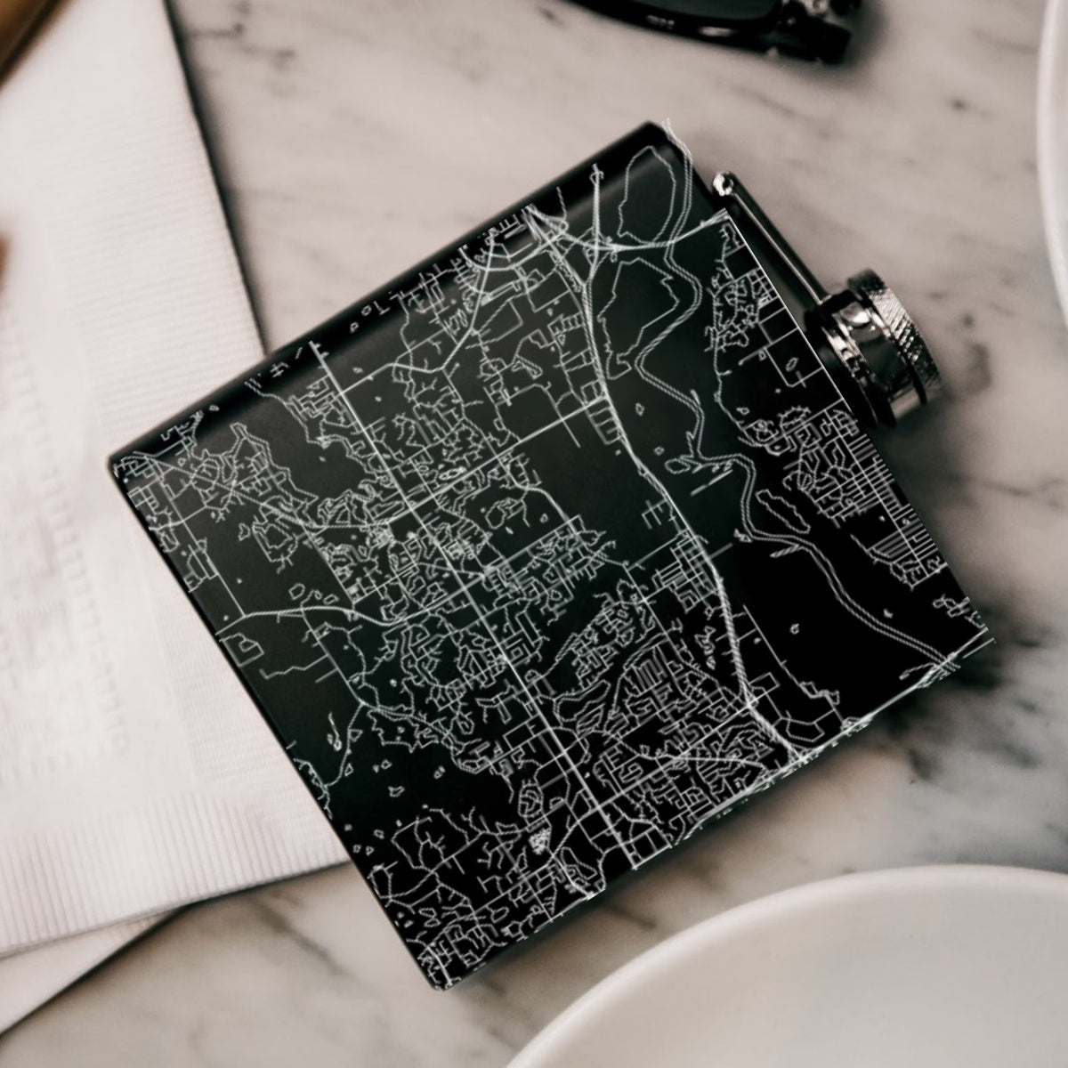Savage - Minnesota Engraved Map Hip Flask in Matte Black — JACE Maps