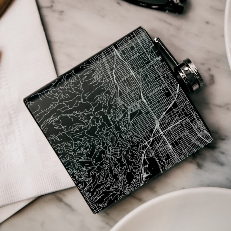 Studio City - California Engraved Map Hip Flask in Matte Black — JACE Maps