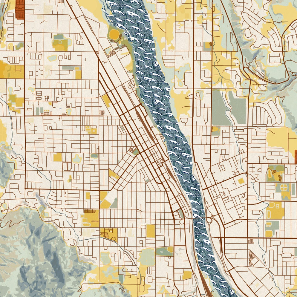Wenatchee - Washington Map Print in Woodblock — JACE Maps