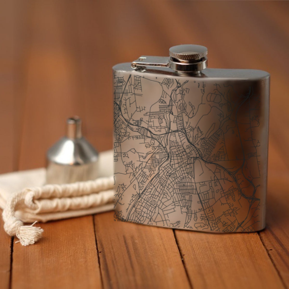 White Plains - New York Engraved Map Hip Flask — JACE Maps